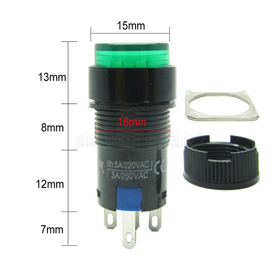 16mm Push Button Switch Round LED Indicator Light NO NC 12V 24V 220V ...