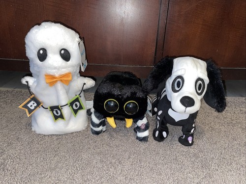 Lot of 3 Gemmy Animated Cute Halloween Plush Ghost Dog Spider ...