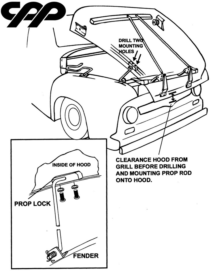 53 54 55 56 Ford F100 F-100 Truck Hood Tilt Flip Kit Plain Conversion ...