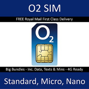 O2 Sim Card Pay As You Go PAYG ONLY 20P 2G/3G/4G Standard Micro Nano 02 ...