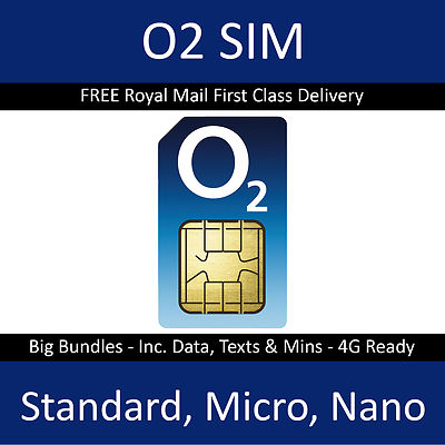 O2 Sim Card Pay As You Go PAYG ONLY 20P 2G/3G/4G Standard Micro Nano 02 ...