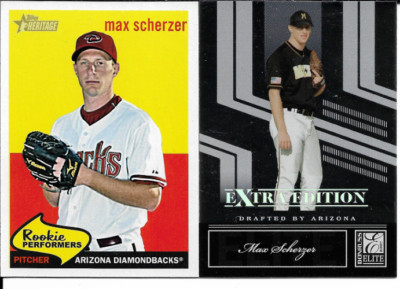 Max Scherzer 2 Card Lot Topps Heritage Rookie & Donruss Elite Extra ...
