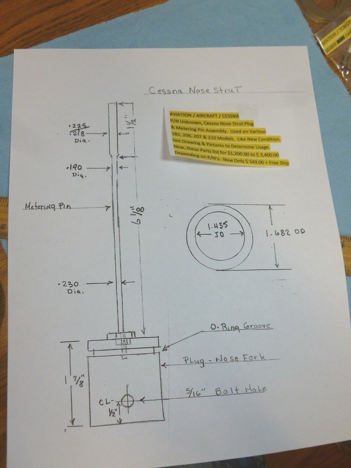 Cessna NOSE STRUT PLUG & METERING PIN ASSEMBLY (182 / 206 / 207 & 210 ...
