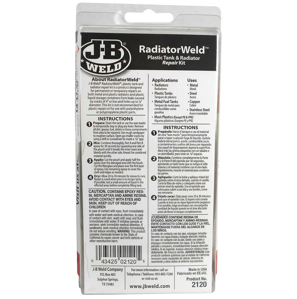 JB Weld Radiatorweld Plastic Tank & Radiator Repair Kit JBW2120 JBW2120 ...