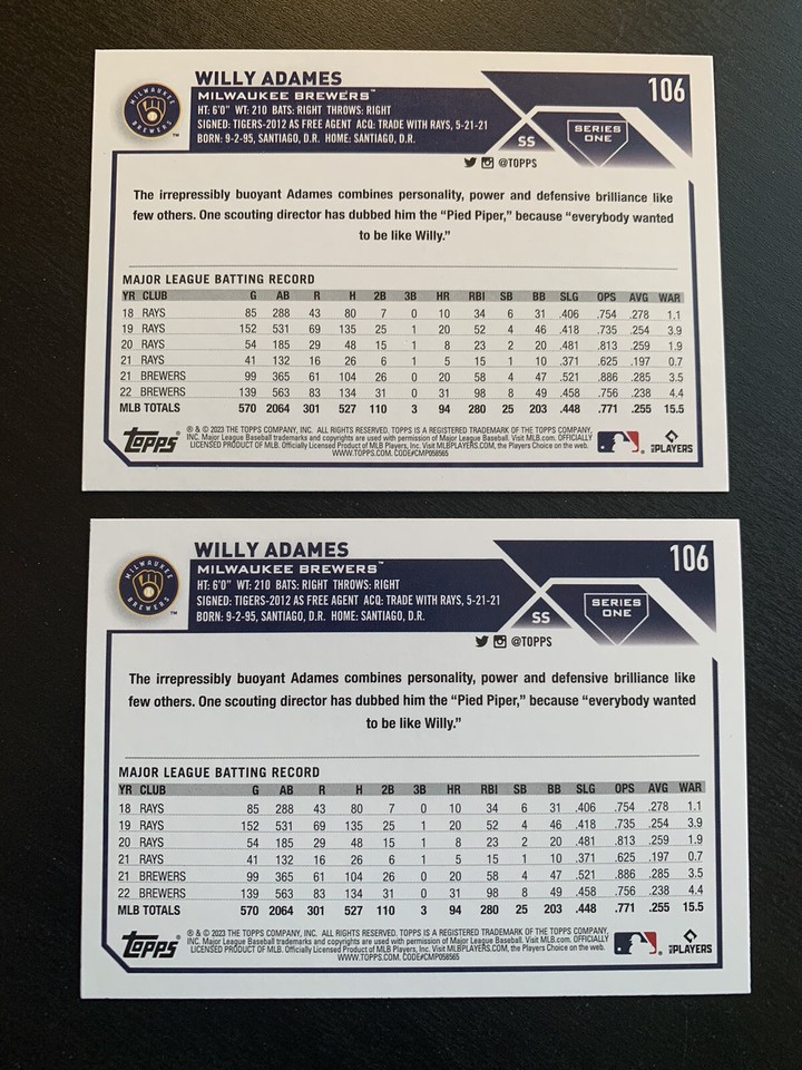 2023 Topps Willy Adames Rainbow Foil & Base #106 Milwaukee Brewers ...