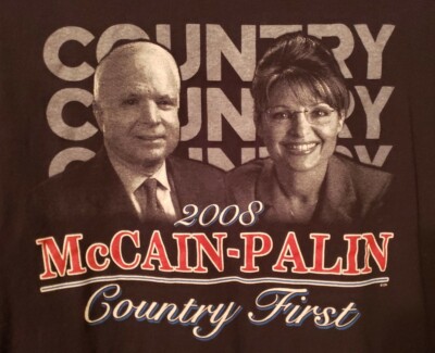 2008 McCain -Palin PRE-OWNED Country First Size 2XL Blue T-Shirt | eBay