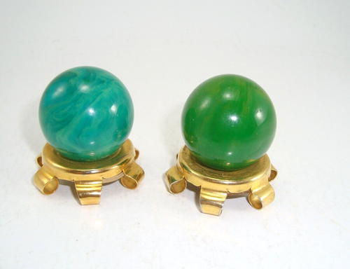 2 Art Deco era Aqua Blue & Green Bakelite Bottle Cap Ball Stoppers | eBay