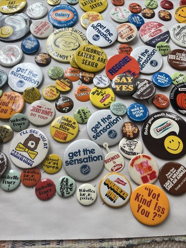 Over 100 Vintage Lot Of Pin back Buttons 60s 70s Candy Snacks | eBay