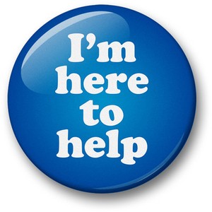 'I'm Here To Help' 38mm badges Shop assistant helper advisor carer ...