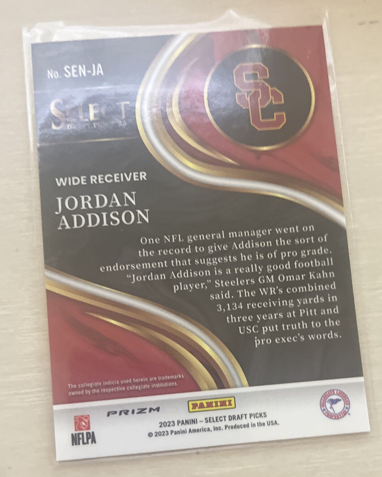 2023 Select Draft Picks Jordan Addison Silver Prizm Sensations Insert ...