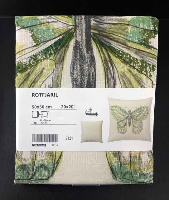 Two IKEA Rotfjaril Cushion Cover 20x20 Butterfly Moth Pillowcase Green ...