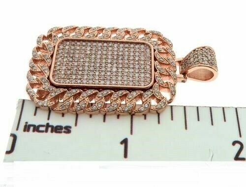 1.54CT Round Sim Diamond Men's Dog Tag Cuban Link Pendant in 14k Rose ...