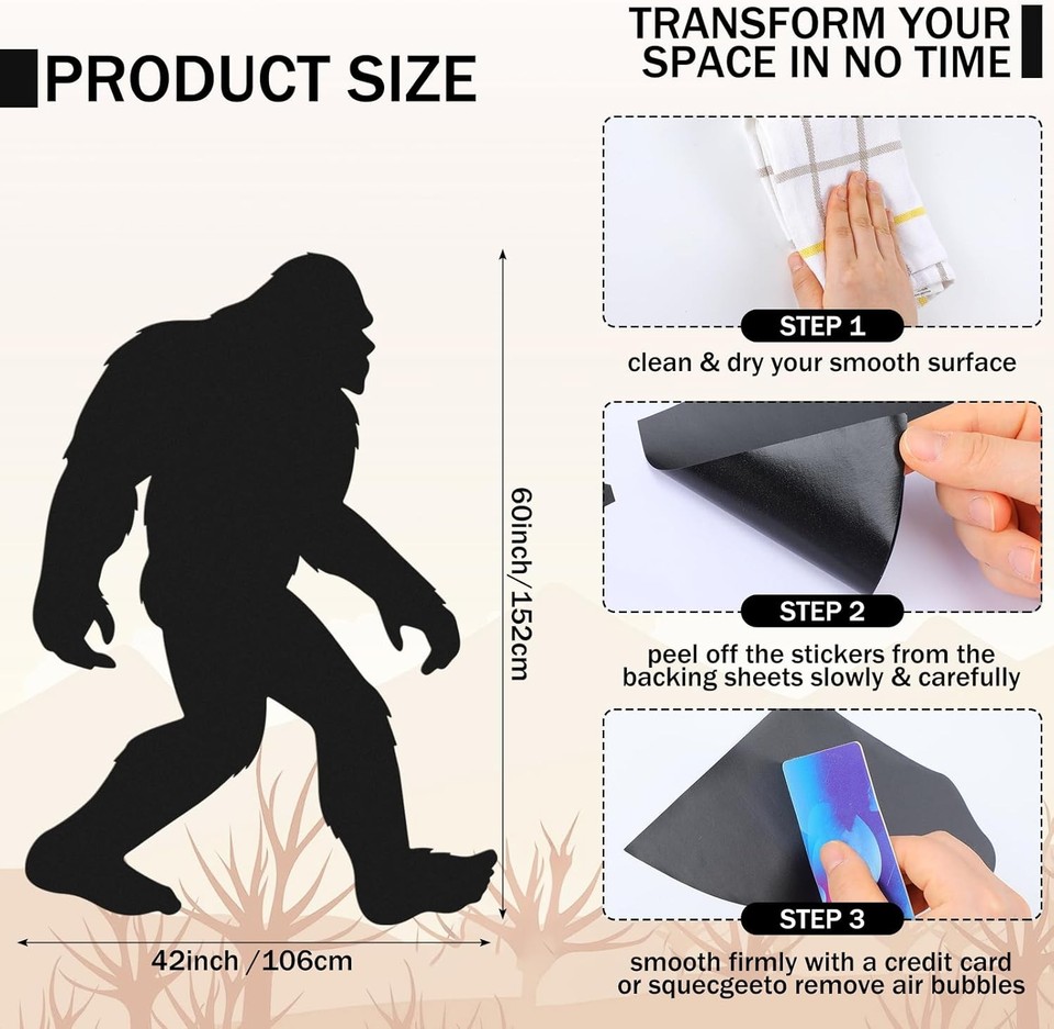 Large Bigfoot Wall Decal 60 x 42 Inch Sasquatch Big Foot Silhouette ...