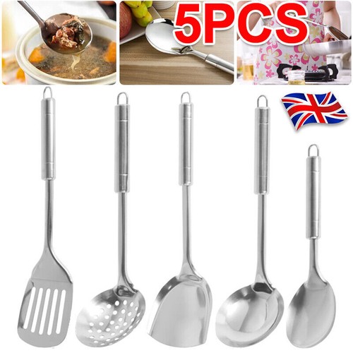 5-Piece Stainless Steel Kitchen Utensil Set Turner Masher Spoon Cooking ...