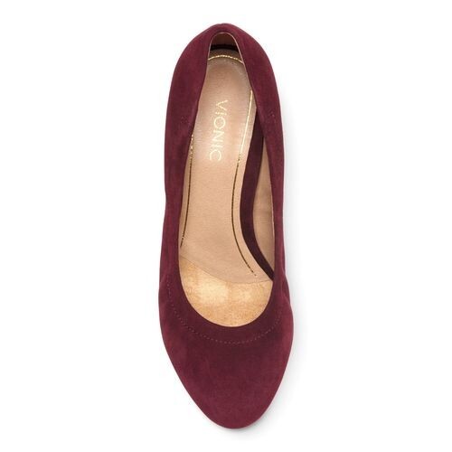 Vionic LUX CAMDEN Wedge Red Heels Comfort & Style In Rich Merlot Suede ...