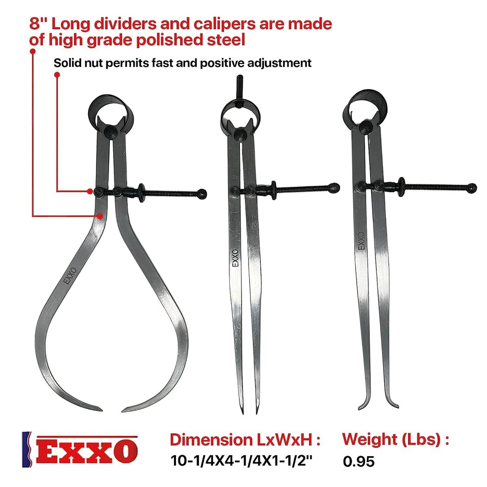 Exxo Tools | 3PC 8" Spring Divider, 8” Inside Caliper, 8” Outside ...