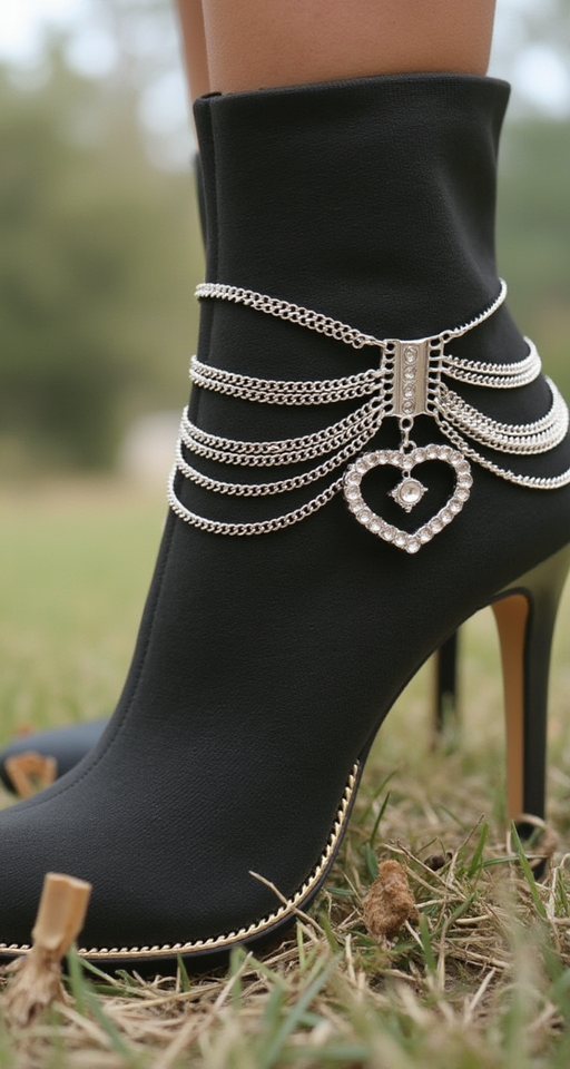 Women Silver Metal Chain Western 2 Boot Bracelets Shoe Anklet Heart ...
