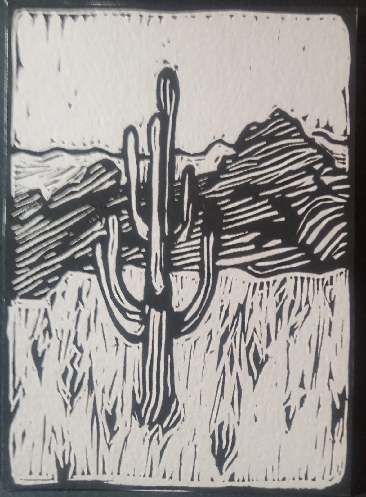 ACEO Cactus Original Linocut Art Card Lino #4 of 34 Saguaro block print ...