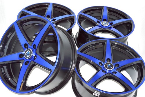 Set of 4 New 17x7.5 DDR ST1 Black/Blue 17" Rims Wheels 5x114.3 38mm ...