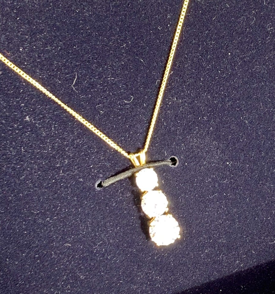 Stauer 3-stone Pendant Diamondaura Sterling Silver Gold Vermeil | eBay