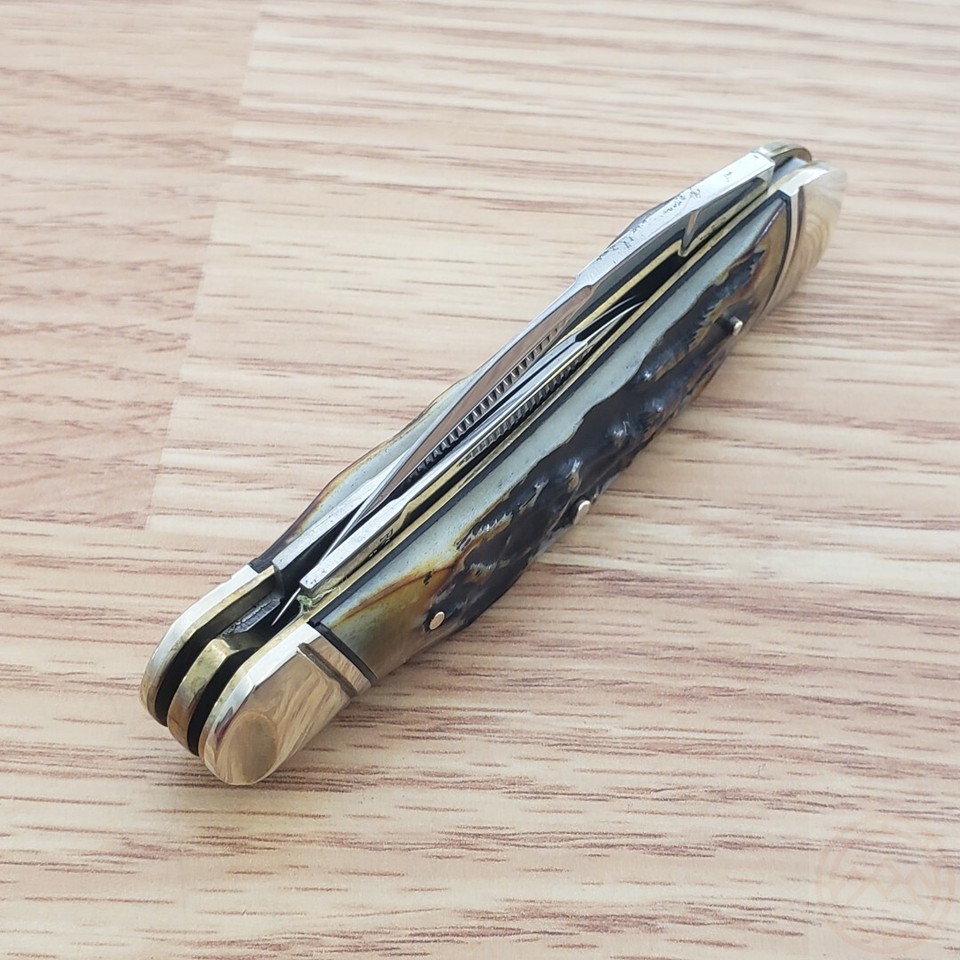 Rough Ryder Swayback Pocket Knife Carbon Steel Blades Cinnamon Stag ...