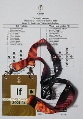 TICKET Player Pass UEFA Europa League 5.10.2023 SC Freiburg - West Ham ...