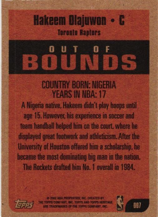 2001-02 Topps Heritage #OO7 Hakeem Olajuwon Out of Bounds | eBay