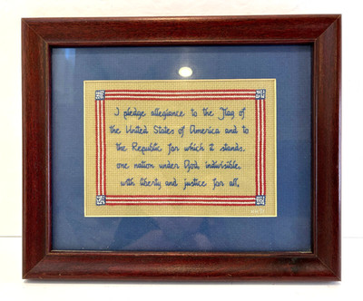 VTG Cross Stitch Framed Needlework Pledge Of Allegiance American Flag ...