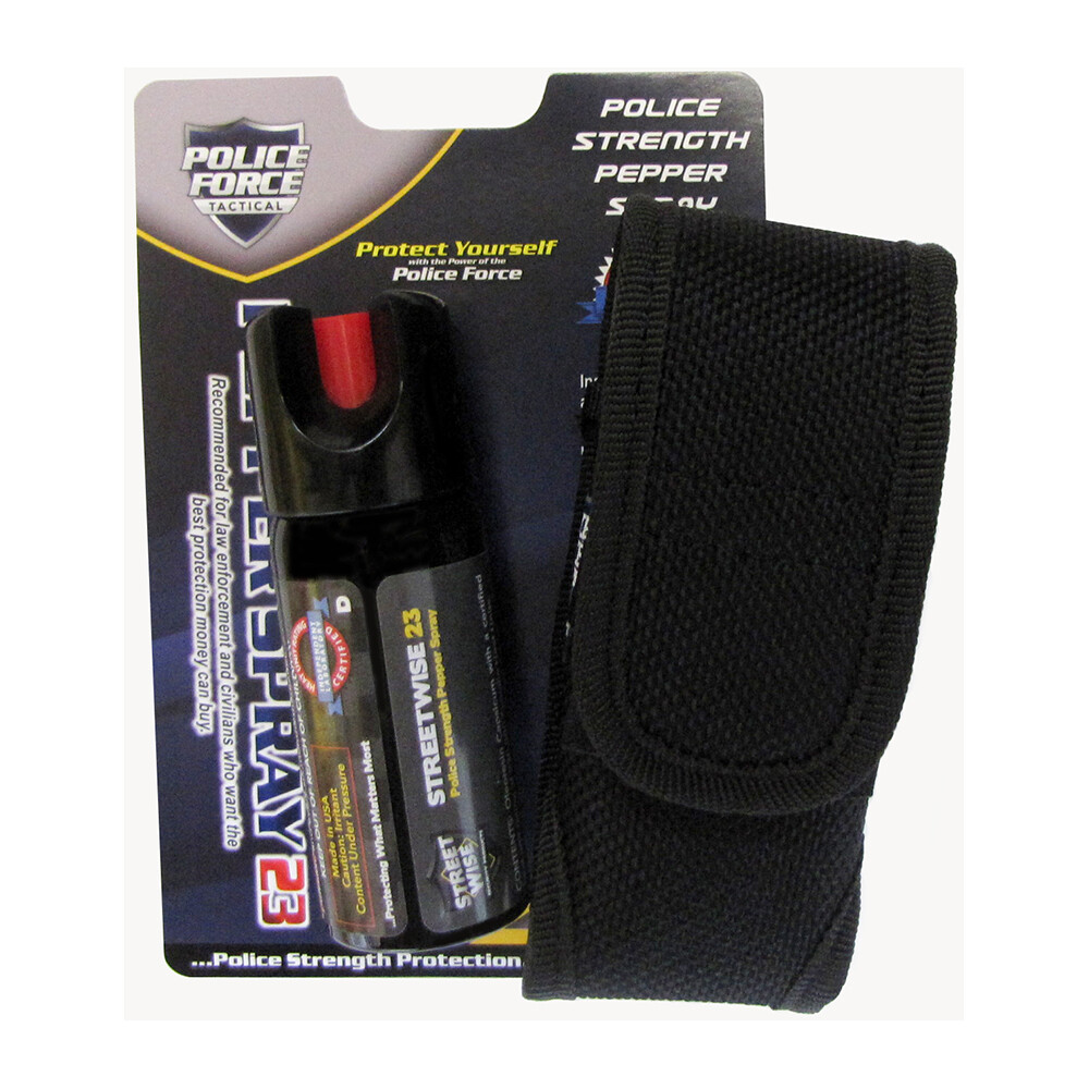Police Force Tactical 2oz PEPPER SPRAY & Heavy Duty Holster Sheath ...