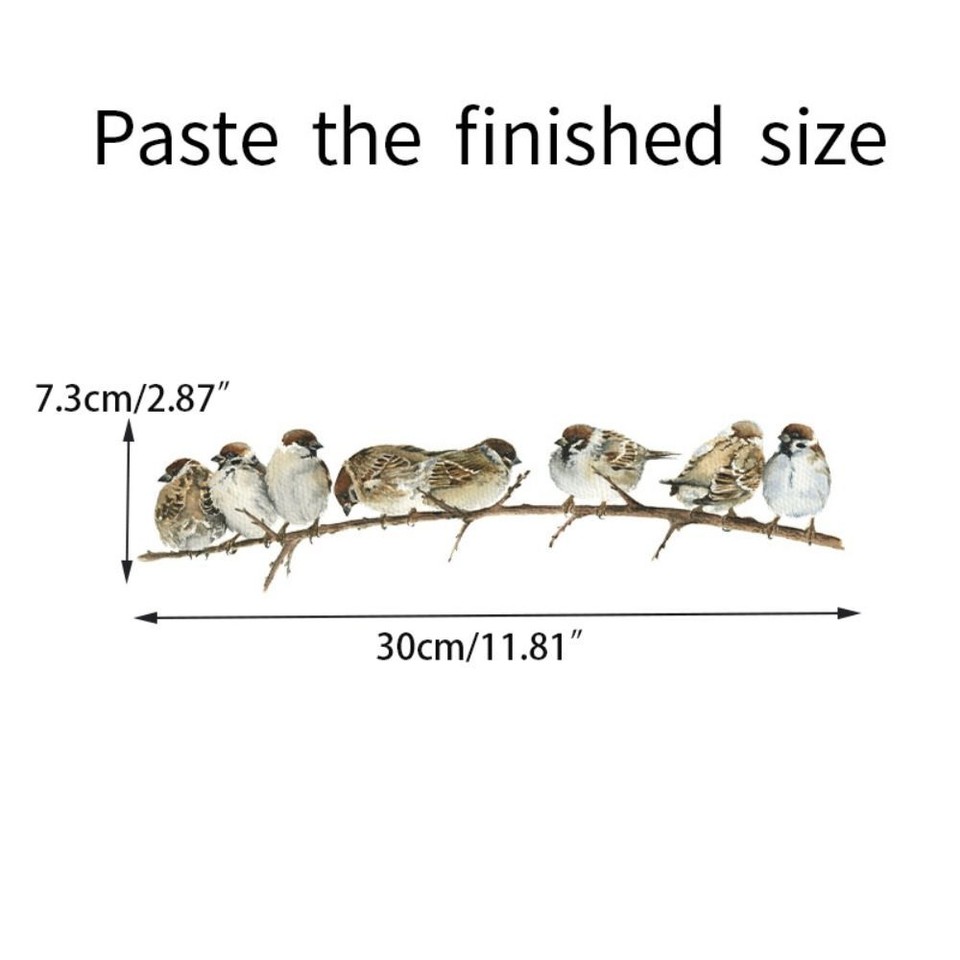 8 Sparrows Branch Bird Stickers Watercolor Sparrows Decal Interior ...