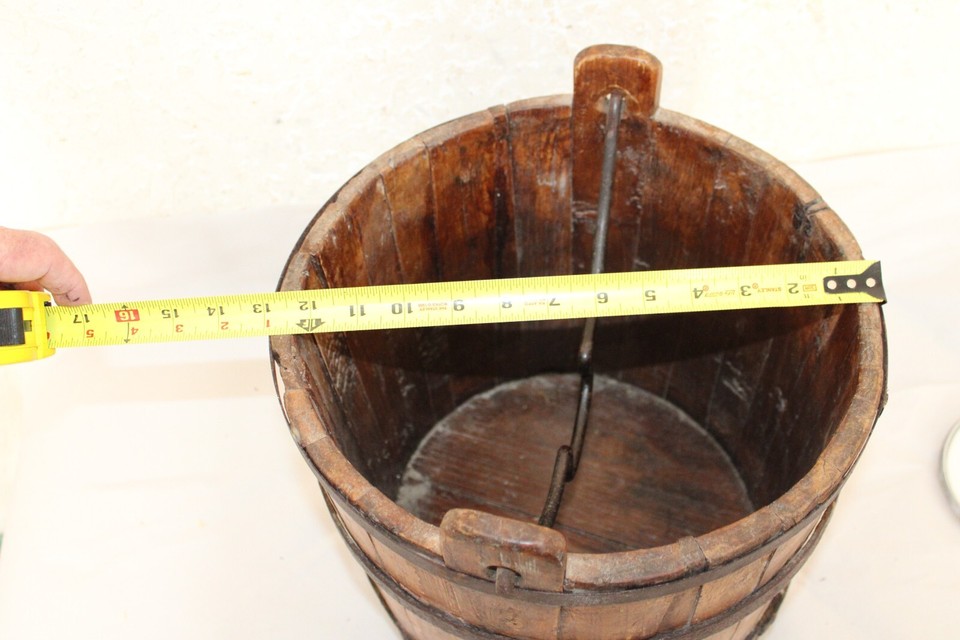 Antique Primitive Wooden Stave Well Water Bucket Metal Bands WOOD ...