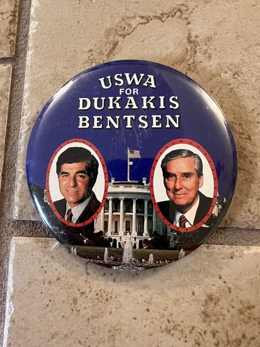 DUKAKIS BENTSEN NEW USWA '88 CAMPAIGN PIN BACK BUTTON 3" ROUND ...