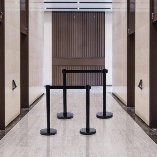 4Pcs Crowd Control Barrier Queue Poles Black Retractable Belt Stanchion ...