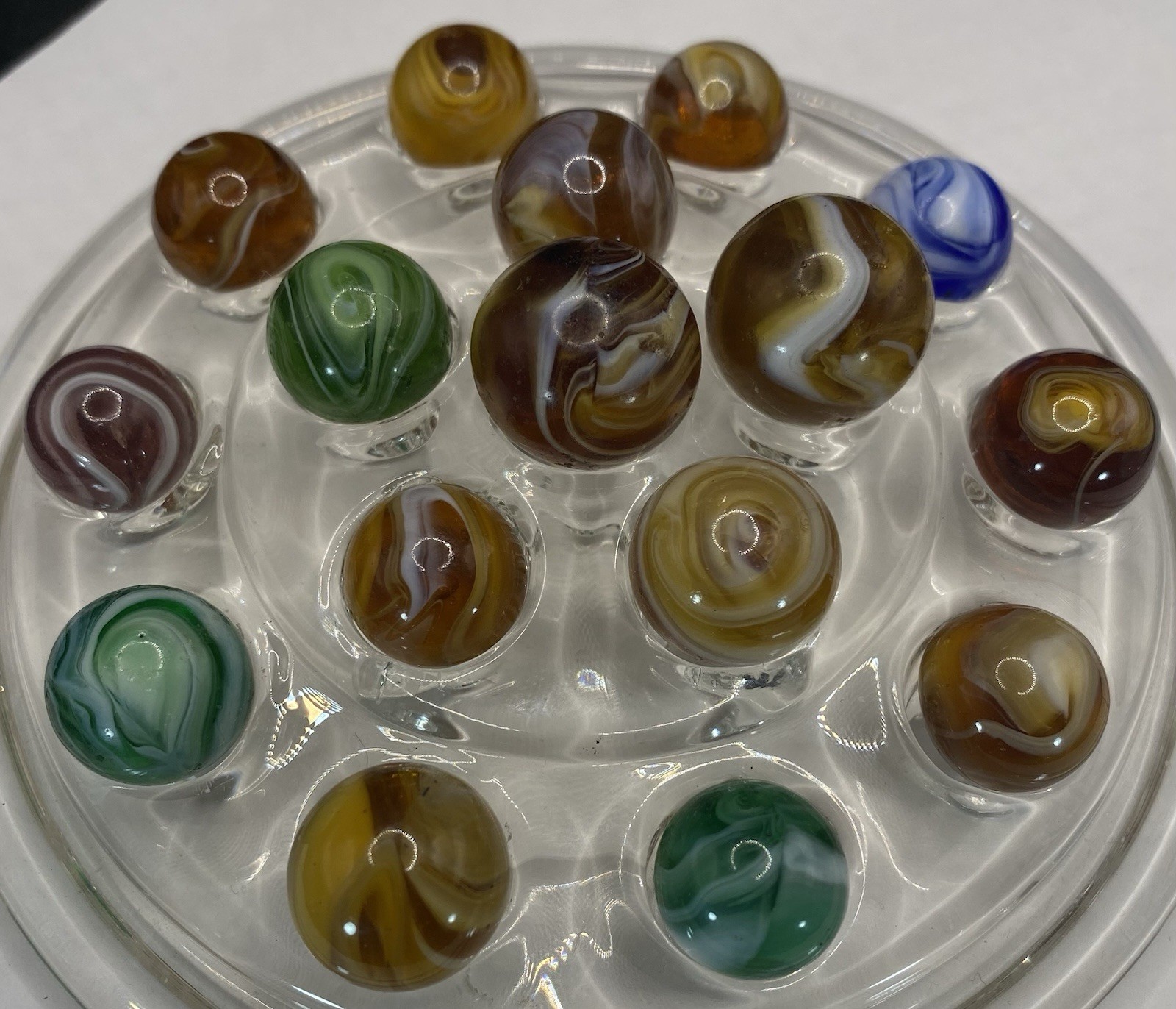 16 Vintage Glass Swirl Marbles Beautiful Color Group Large Slag Variety ...