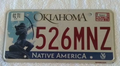 OKLAHOMA Plate Native America Expired License Plate #526MNZ For Crafts ...
