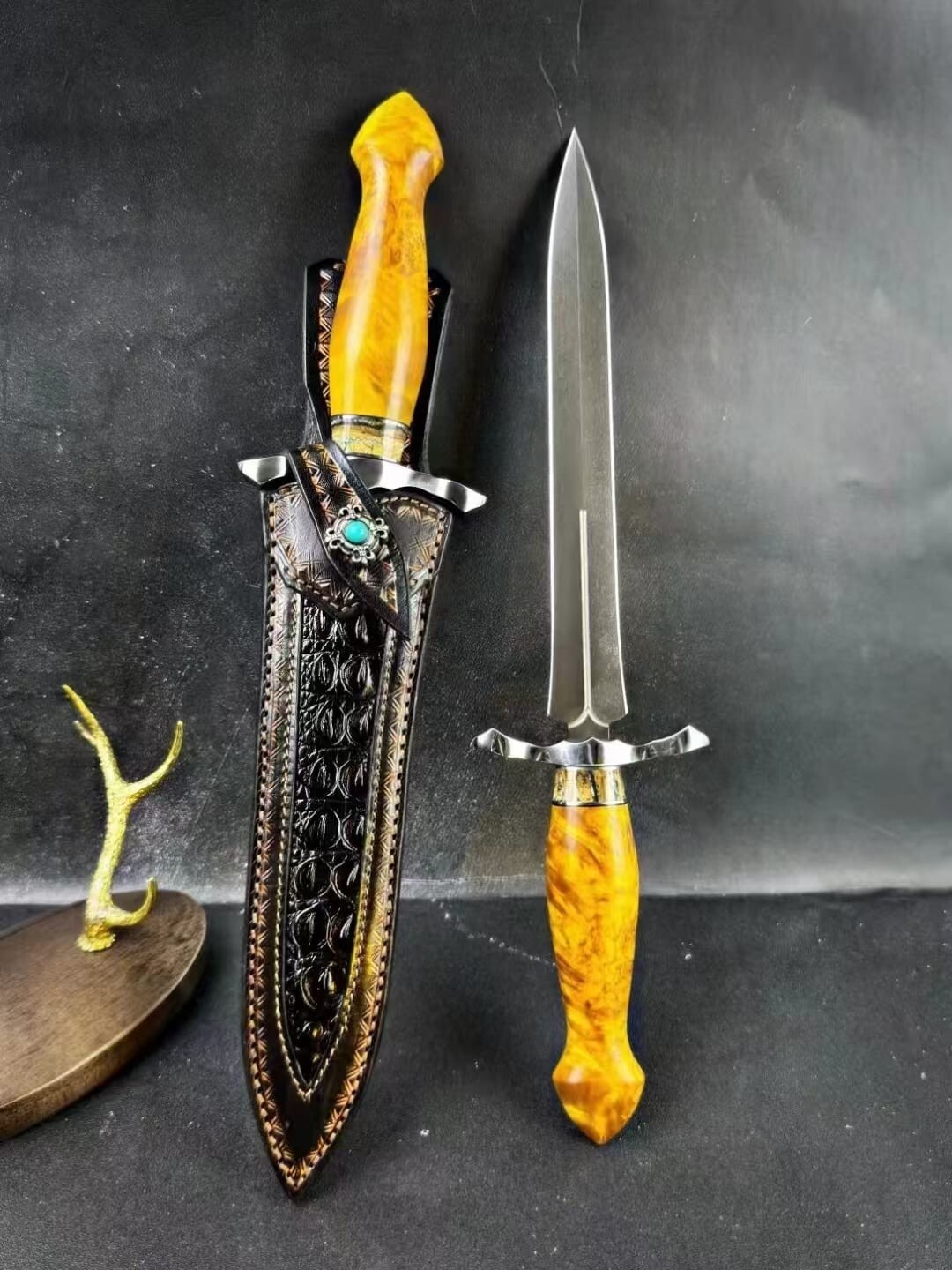 Handmade Collectible Wootz Steel Outdoor Hunting Knife Sword Fixed ...