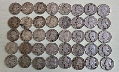 WASHINGTON SILVER QUARTERS 40 Coins Full Roll 90% Silver $10 face value ...