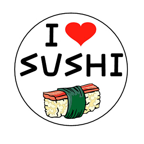 I LOVE SUSHI pin button badge Asian raw food lover sashimi roll Japan ...