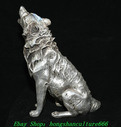10.6''Old Chinese Dynasty Bronze Silver Wolf Sirius Animal Statue ...