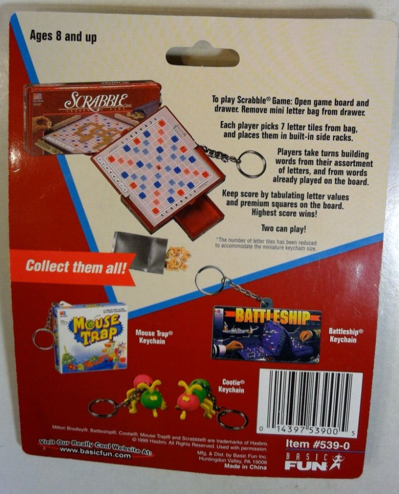 Vintage Scrabble Basic Fun 1999 Really Works Board Game Keychain New in ...