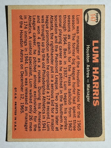 1966 Topps #147 Lum Harris MG (EX) | eBay