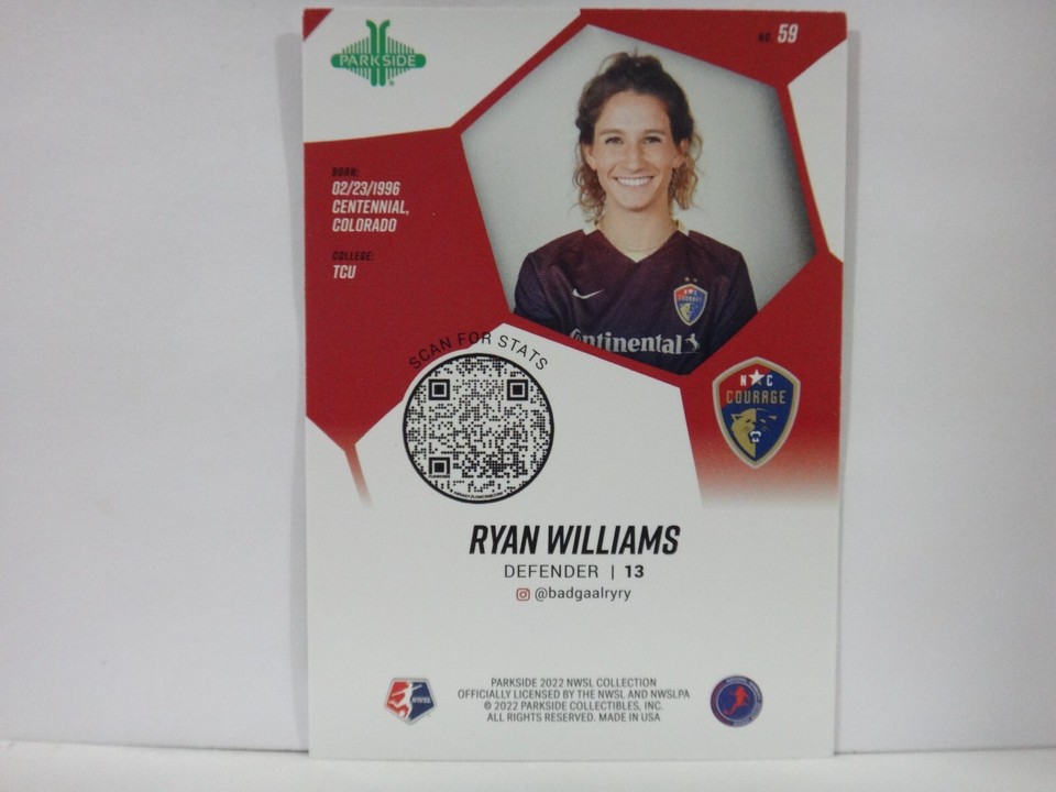 2022 Parkside NWSL Soccer #59 Ryan Williams - NC Courage Card | eBay