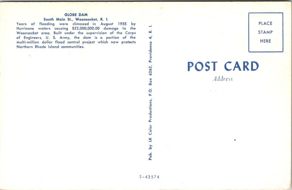 Woonsocket RI Rhode Island Globe Dam U S Army Built Advertising Vintage ...