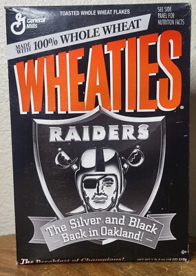 1995 RAIDERS WHEATIES Cereal Box~Return to Oakland~Los Angeles~Las ...