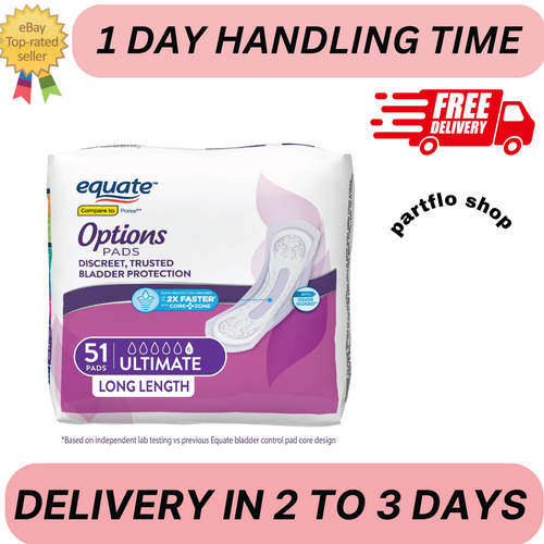 Equate Options Women's Ultimate-Long Incontinence Pads, 51 Count | eBay