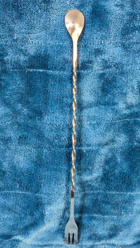 10" Twisted Stainless Steel Cocktail Drink Mixing Bar Spoon w/ Garnish ...