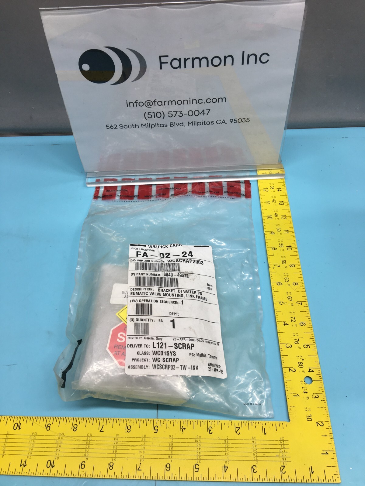 AMAT 0040-49572 BRACKET DI WATER PNEUMATIC VALVE MOUNTING LINK FRAME ...