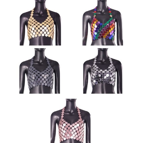 Women Acrylic Glitter Body Chain Sequins Bras Bikini Chain Beaches Body ...