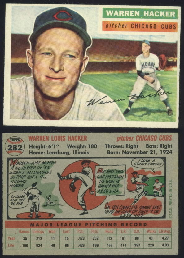 (16496) 1956 Topps 282 Warren Hacker Cubs-VGX | eBay