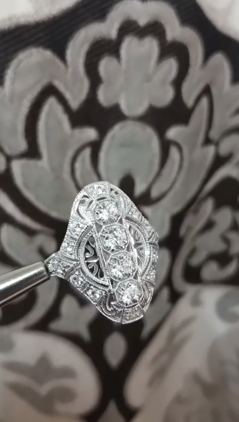 Art Deco Style Vintage Ring Simulated Diamond 925 Silver Engagement ...